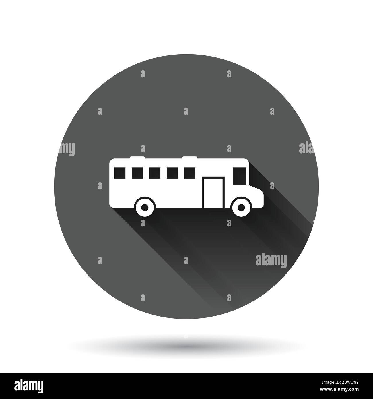 Bus icon in flat style. Coach vector illustration on black round ...