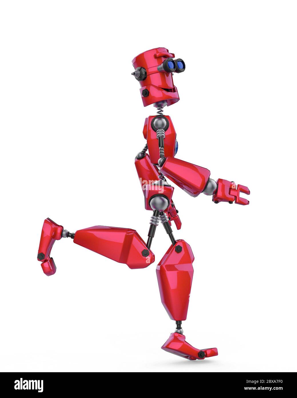 funny robot cartoon jogging in a white background side view, 3d ...