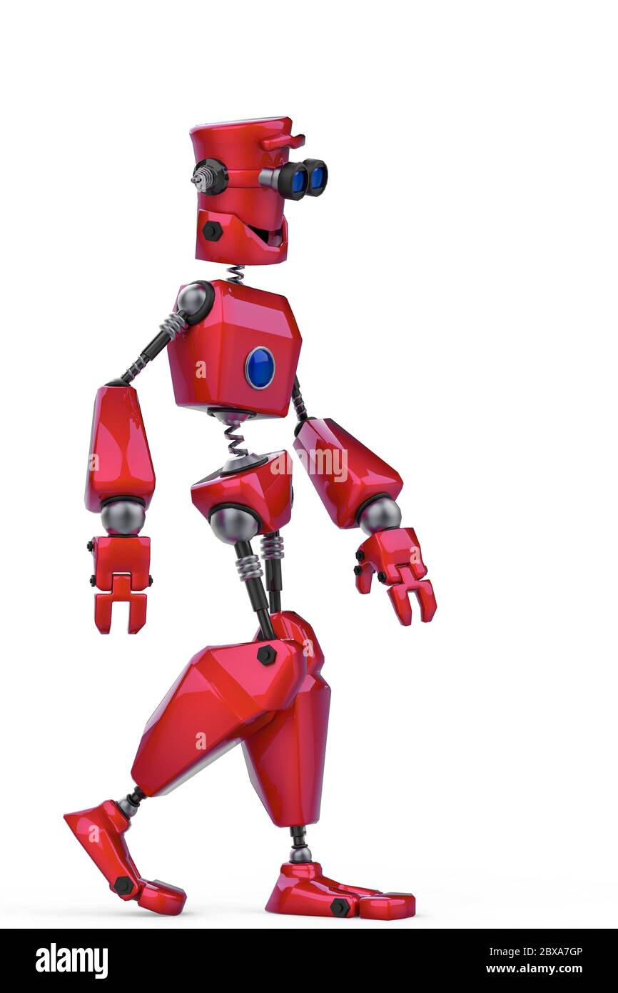 funny robot cartoon just walking in a white background., 3d ...
