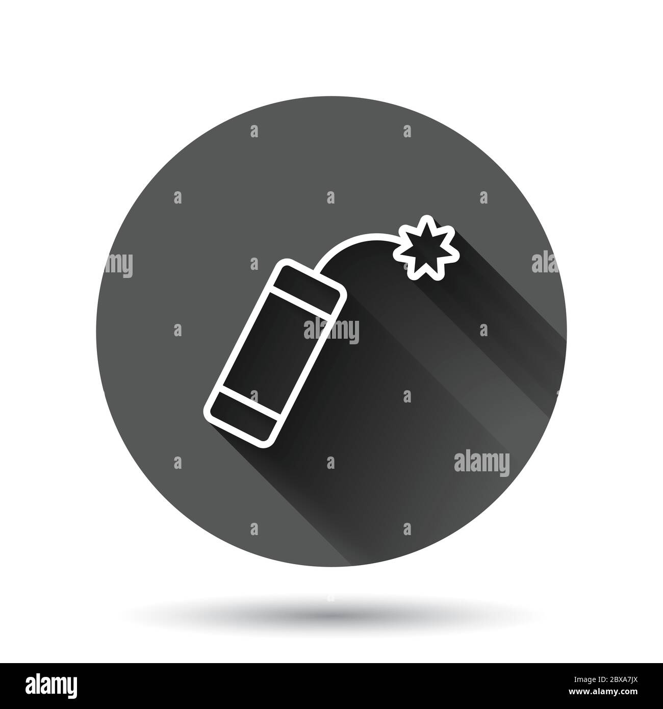 Bomb icon in flat style. Dynamite vector illustration on black round ...