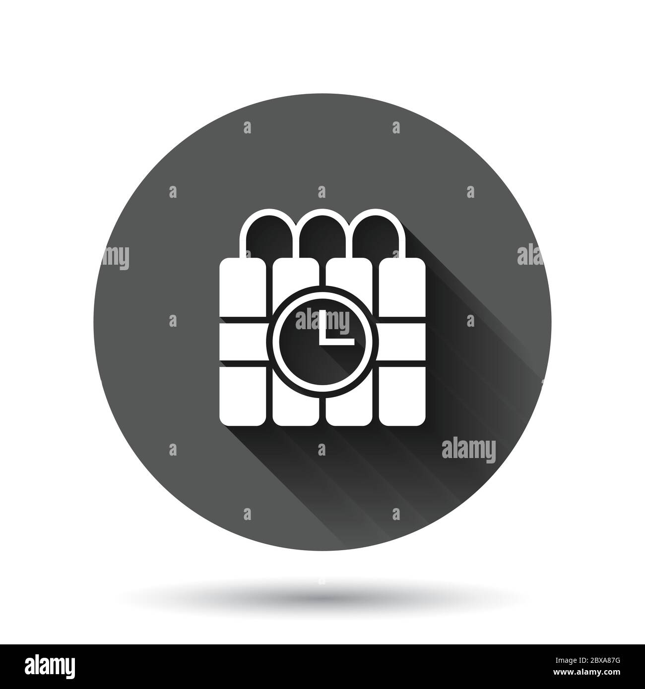 Bomb icon in flat style. Dynamite vector illustration on black round ...