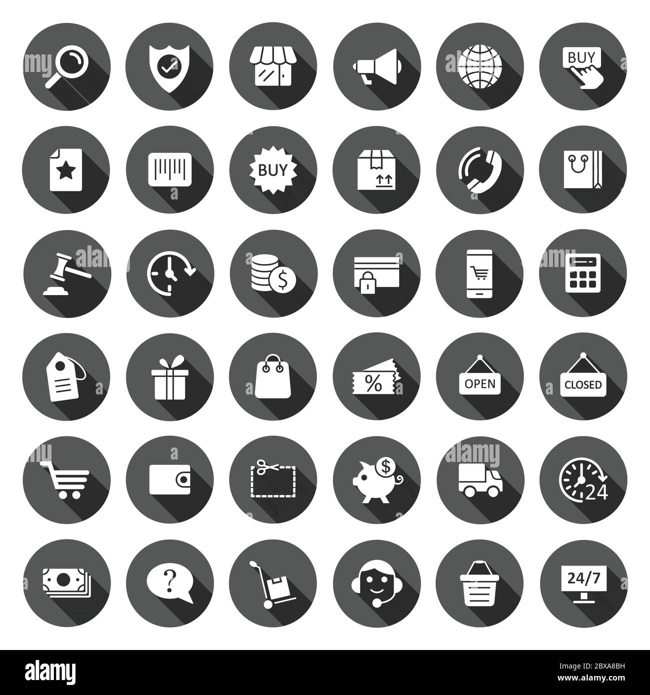 Shopping icon set in flat style. Online commerce vector illustration on ...