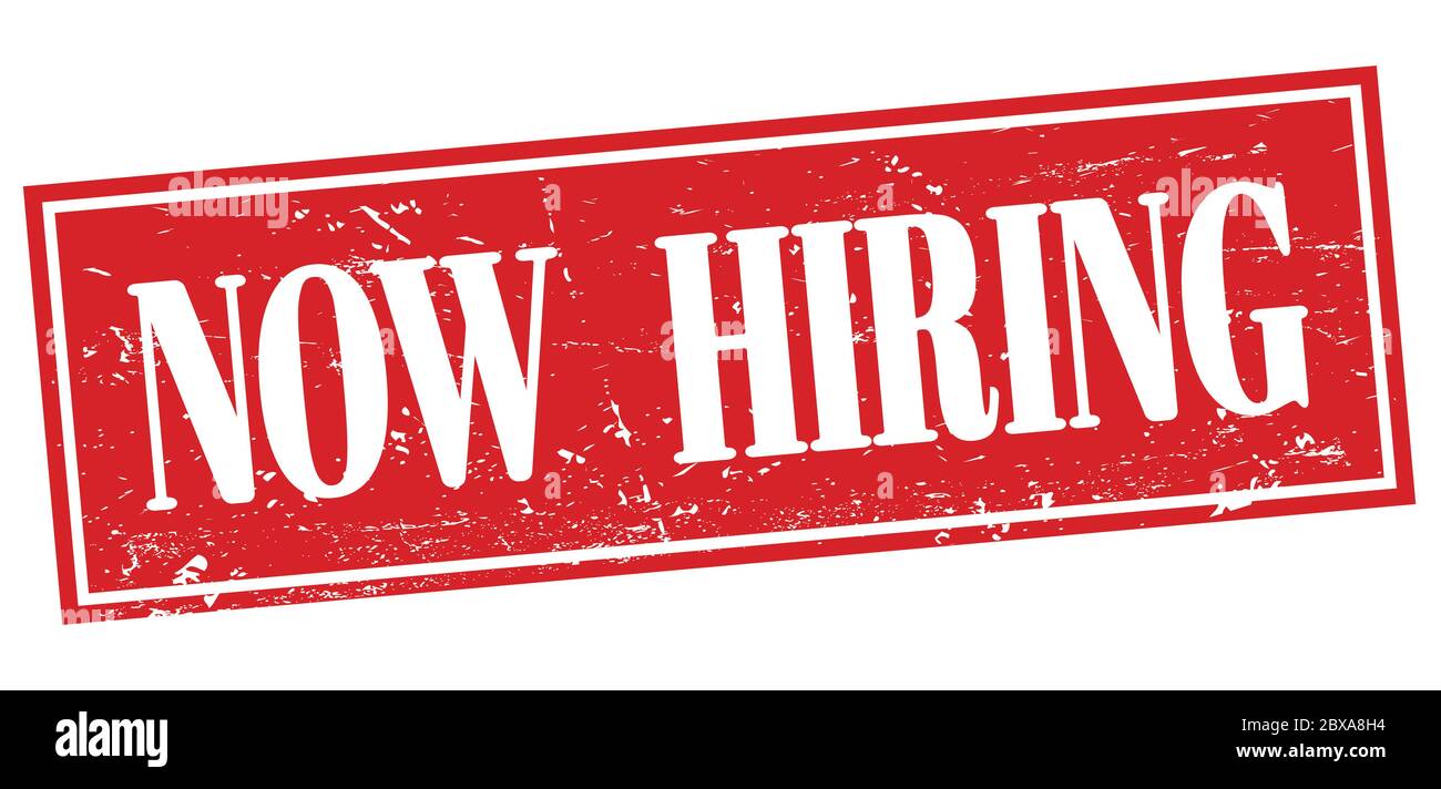 NOW HIRING red rectangle stamp Stock Photo - Alamy