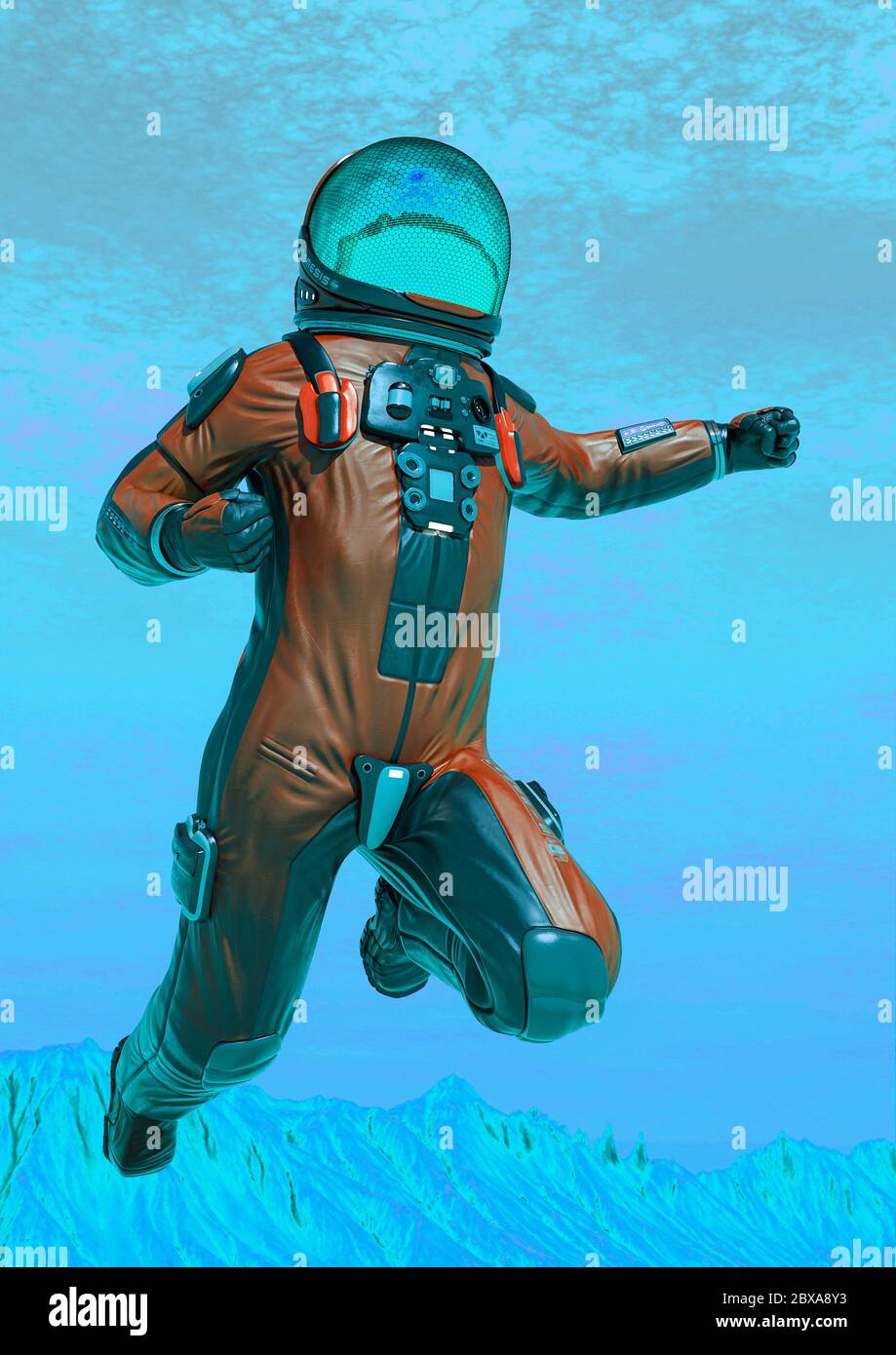 astronaut exploring mars floating jump, 3d illustration Stock Photo - Alamy