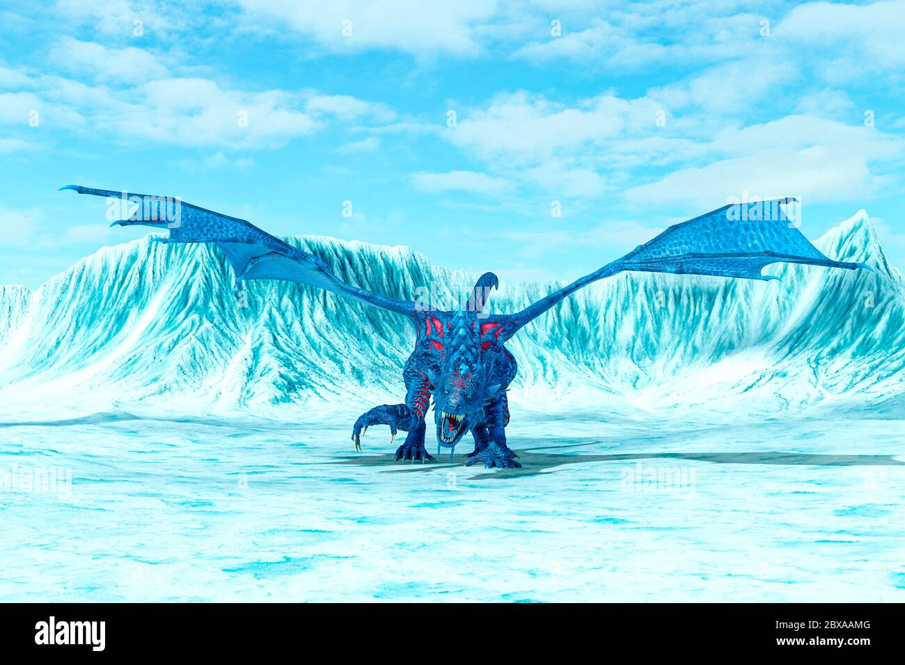 blue ice dragon walking on frozen land, 3d illustration Stock Photo - Alamy