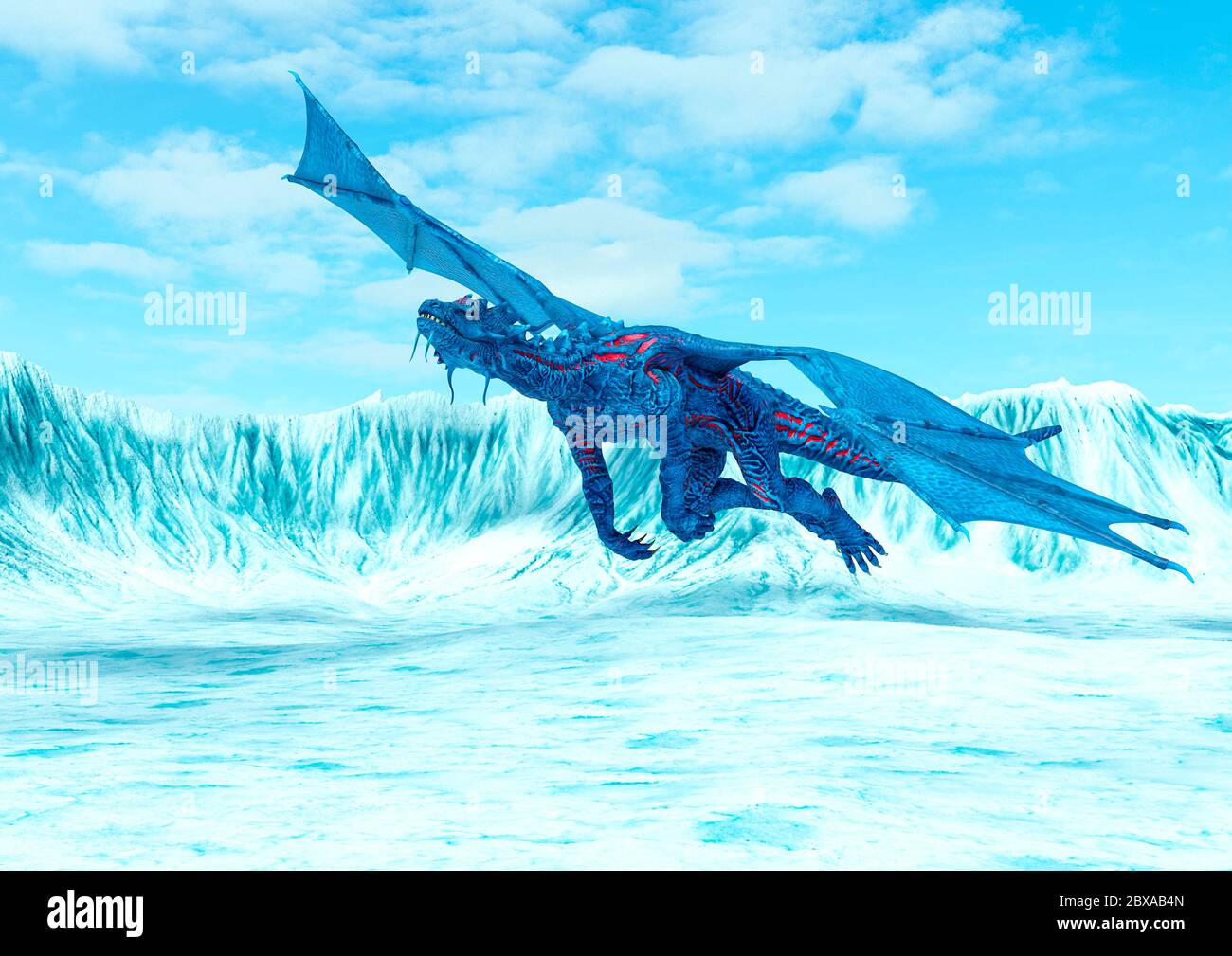 blue ice dragon on frozen land, 3d illustration Stock Photo - Alamy
