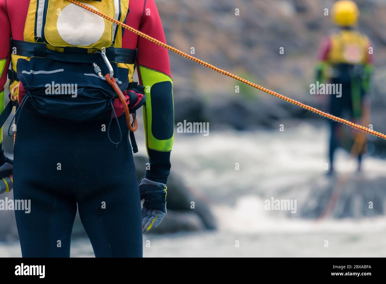 river rescuer in action with equipment Stock Photo - Alamy