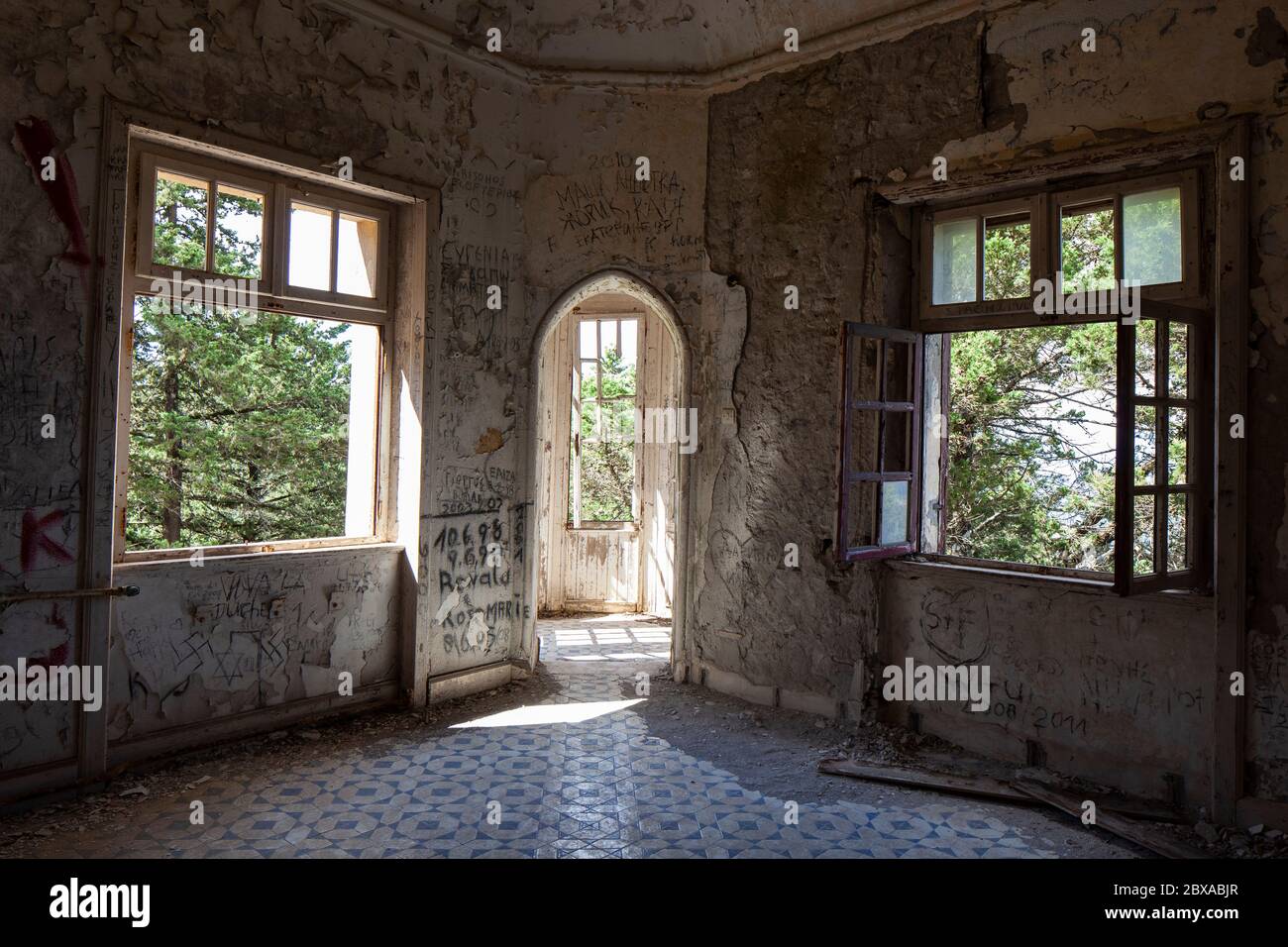Italian sanatorium ruins in Eleousa, Rhodes Stock Photo - Alamy