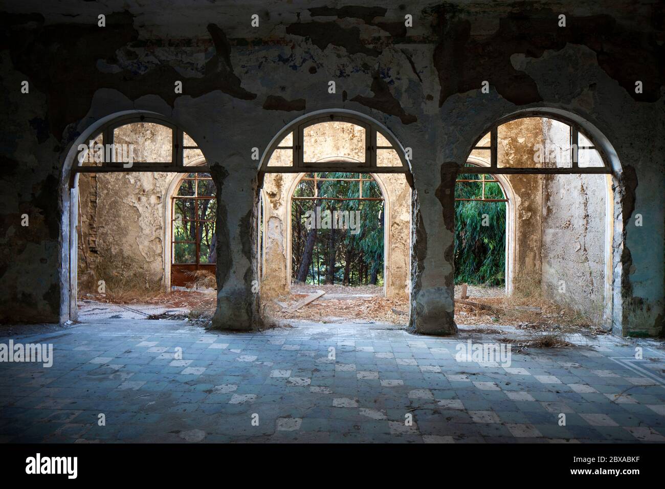 Italian sanatorium ruins in Eleousa, Rhodes Stock Photo - Alamy