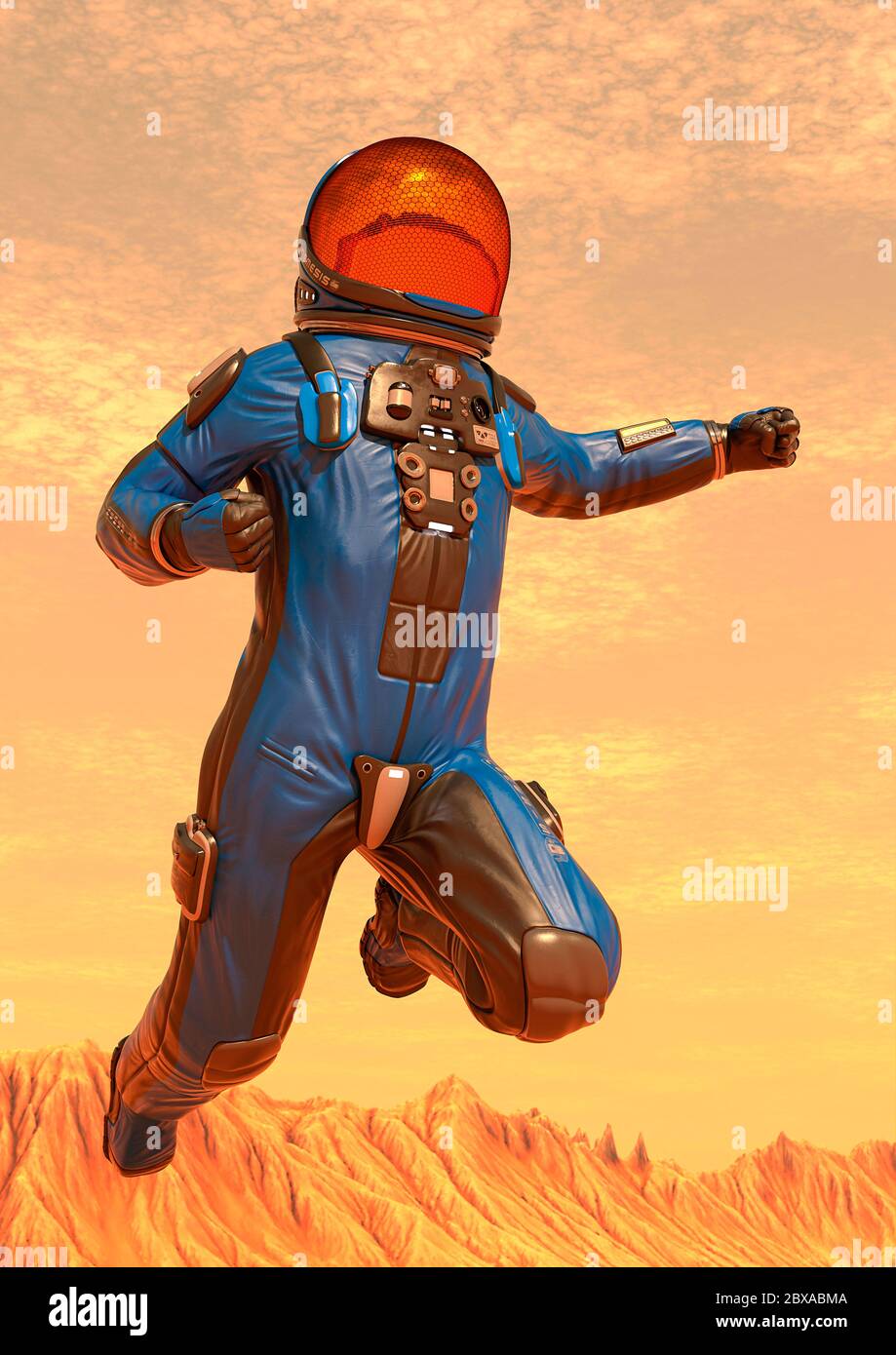astronaut exploring mars floating jump, 3d illustration Stock Photo - Alamy