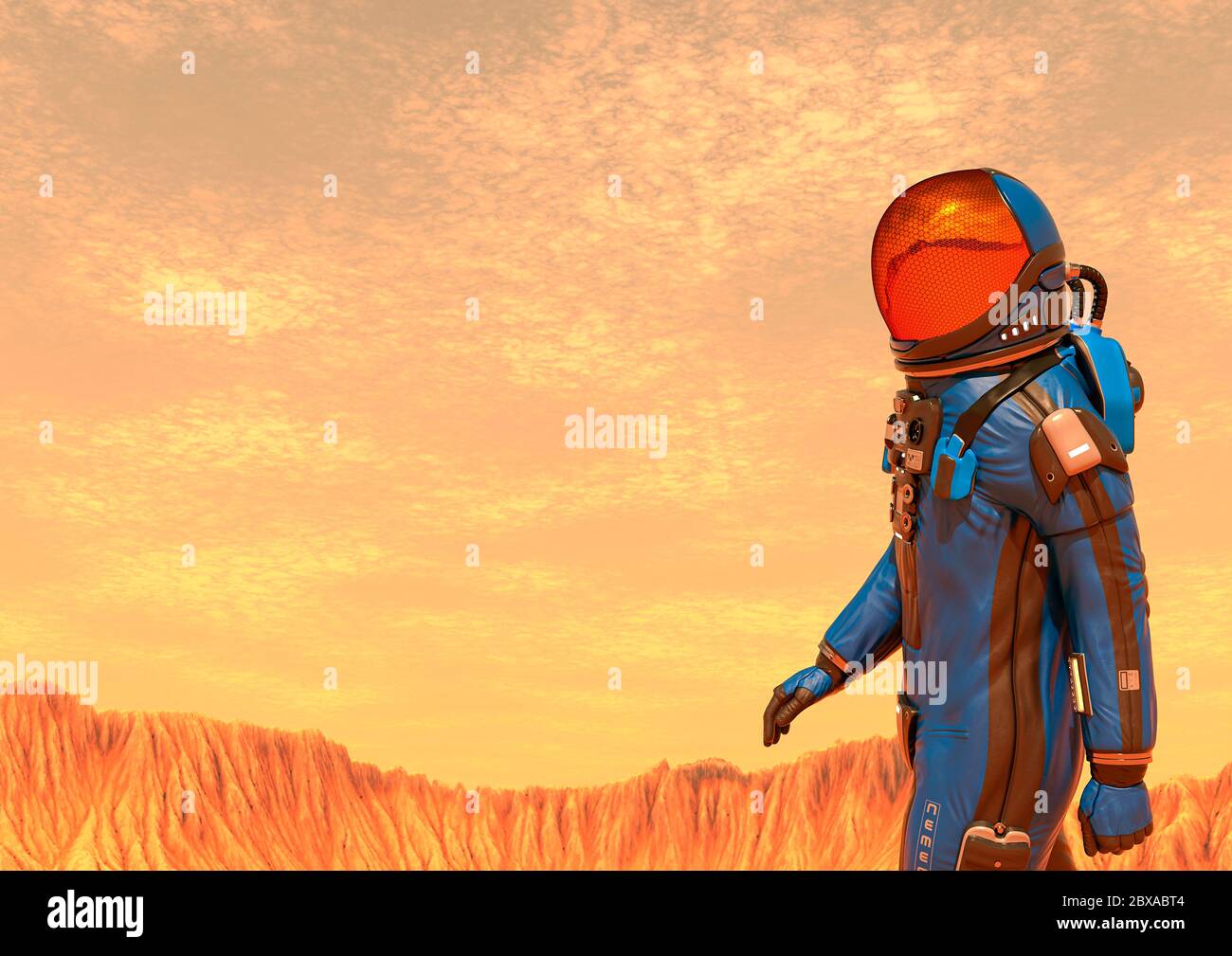 astronaut exploring mars walking alone, 3d illustration Stock Photo - Alamy