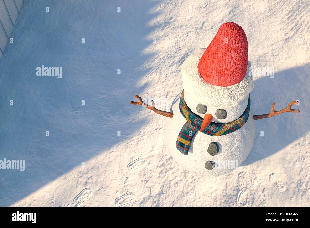 snow man cartoon scene one bird eye view, 3d illustration Stock Photo ...
