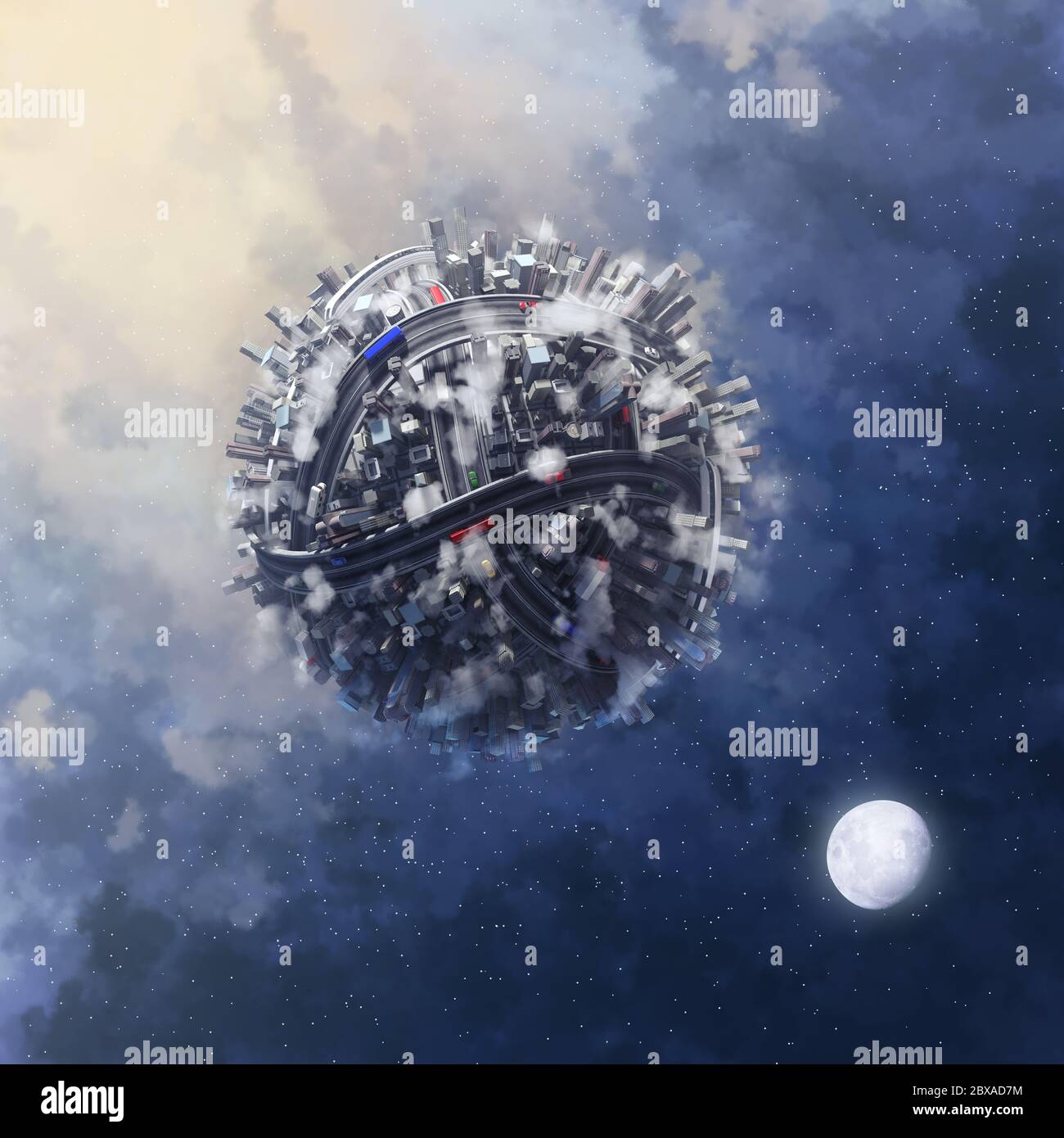 Contecp for planet earth pollution, world covered by big city and roads ...