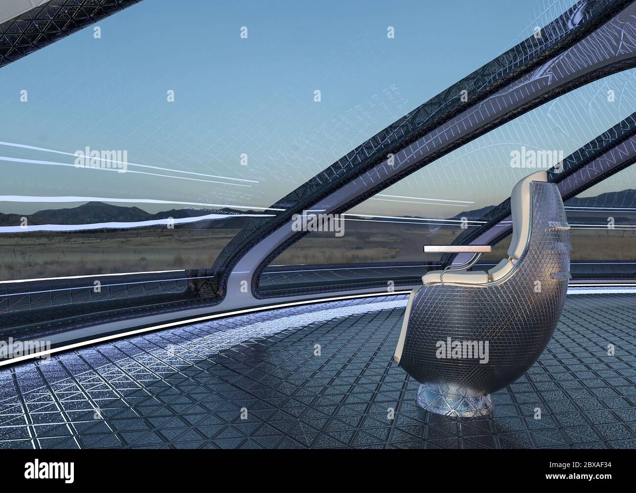 inside the ufo space ship close up on alien chair, 3d illustration ...
