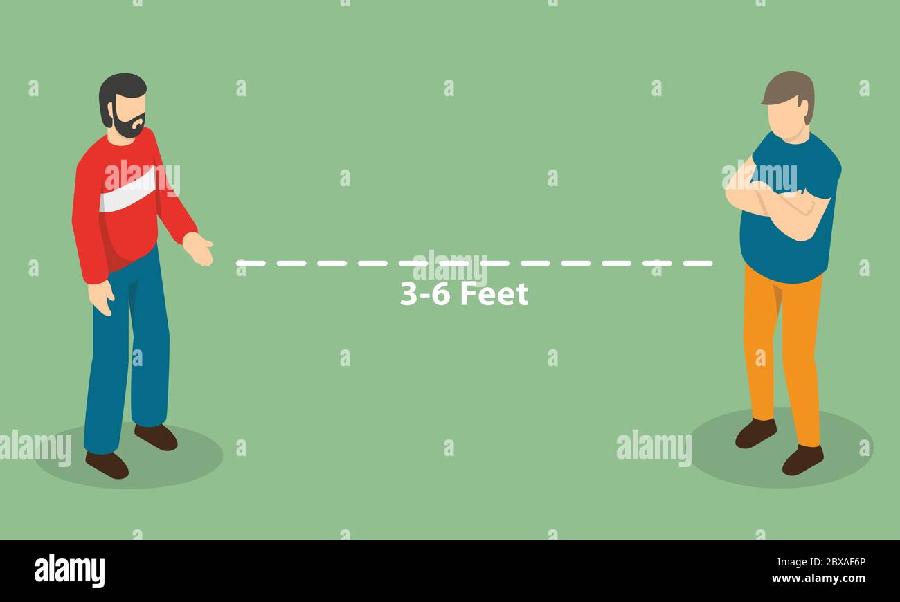 Social distancing concept showing two people standing apart at a ...