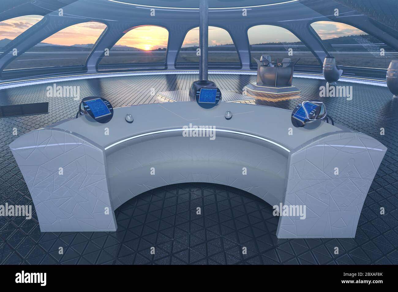 inside the ufo space ship control panel, 3d illustration Stock Photo ...