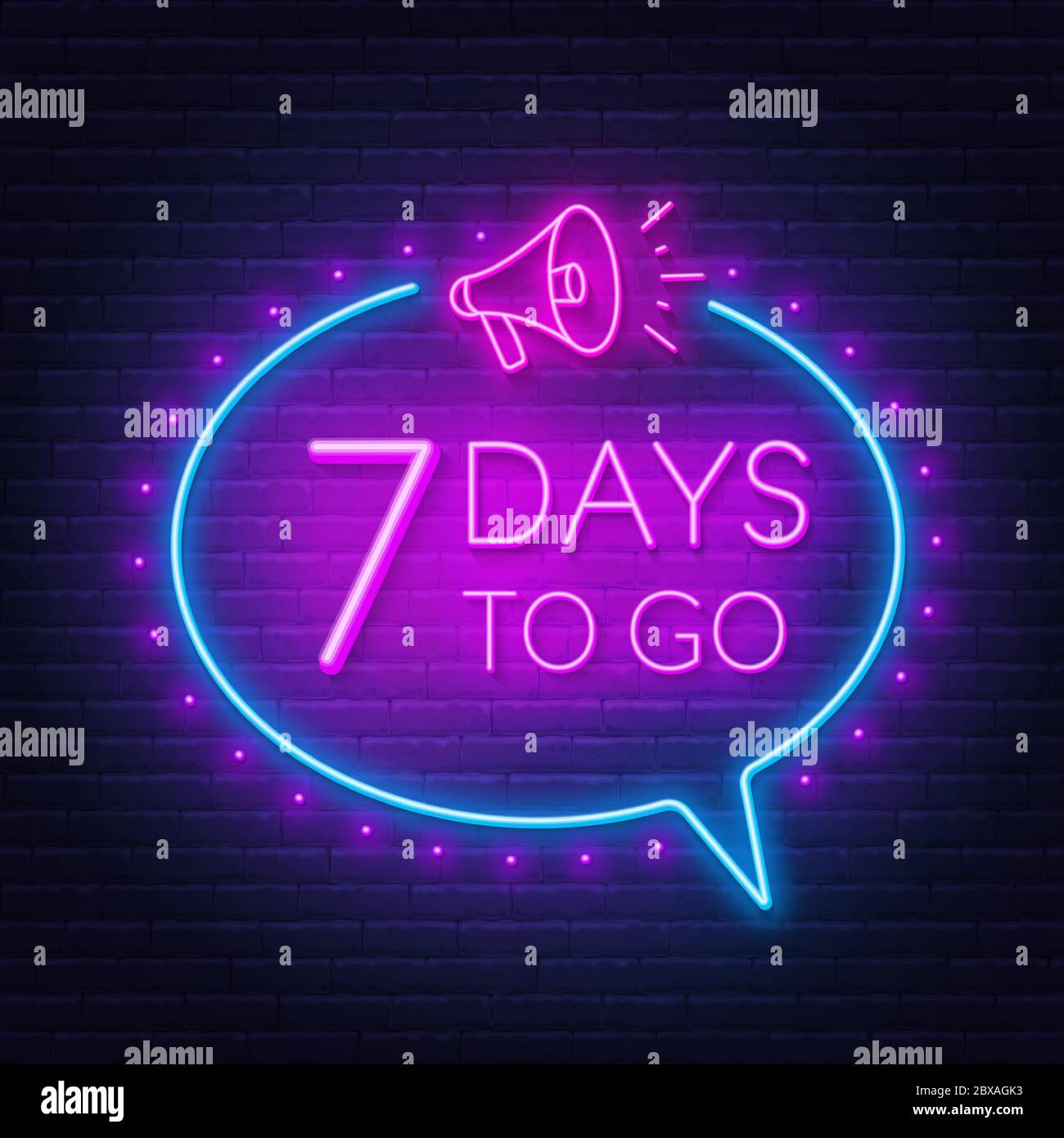 Seven days to go neon sign on brick wall background. Vector ...