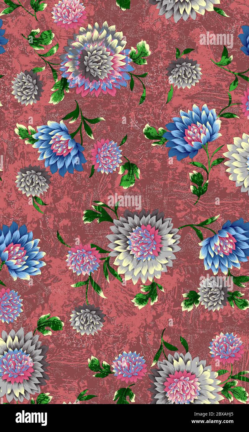 Seamless pattern with spring flowers and leaves. Hand drawn background ...