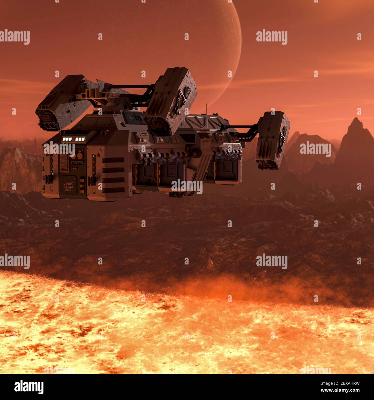 cargo space ship exploring mars, 3d illustration Stock Photo - Alamy