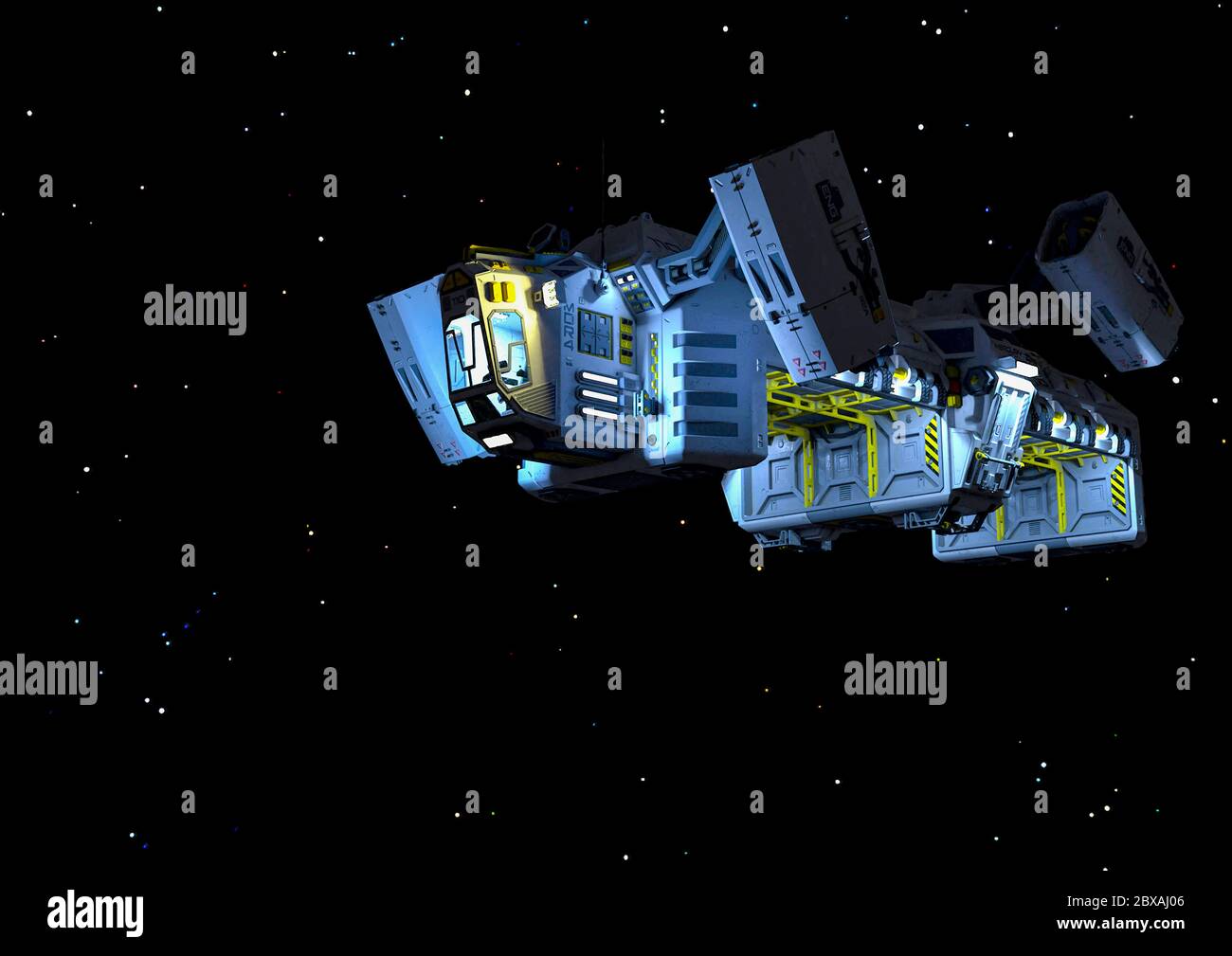 cargo space ship floating on the stars, 3d illustration Stock Photo - Alamy