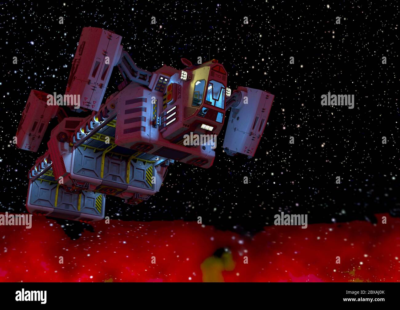 cargo space ship floating on space, 3d illustration Stock Photo - Alamy