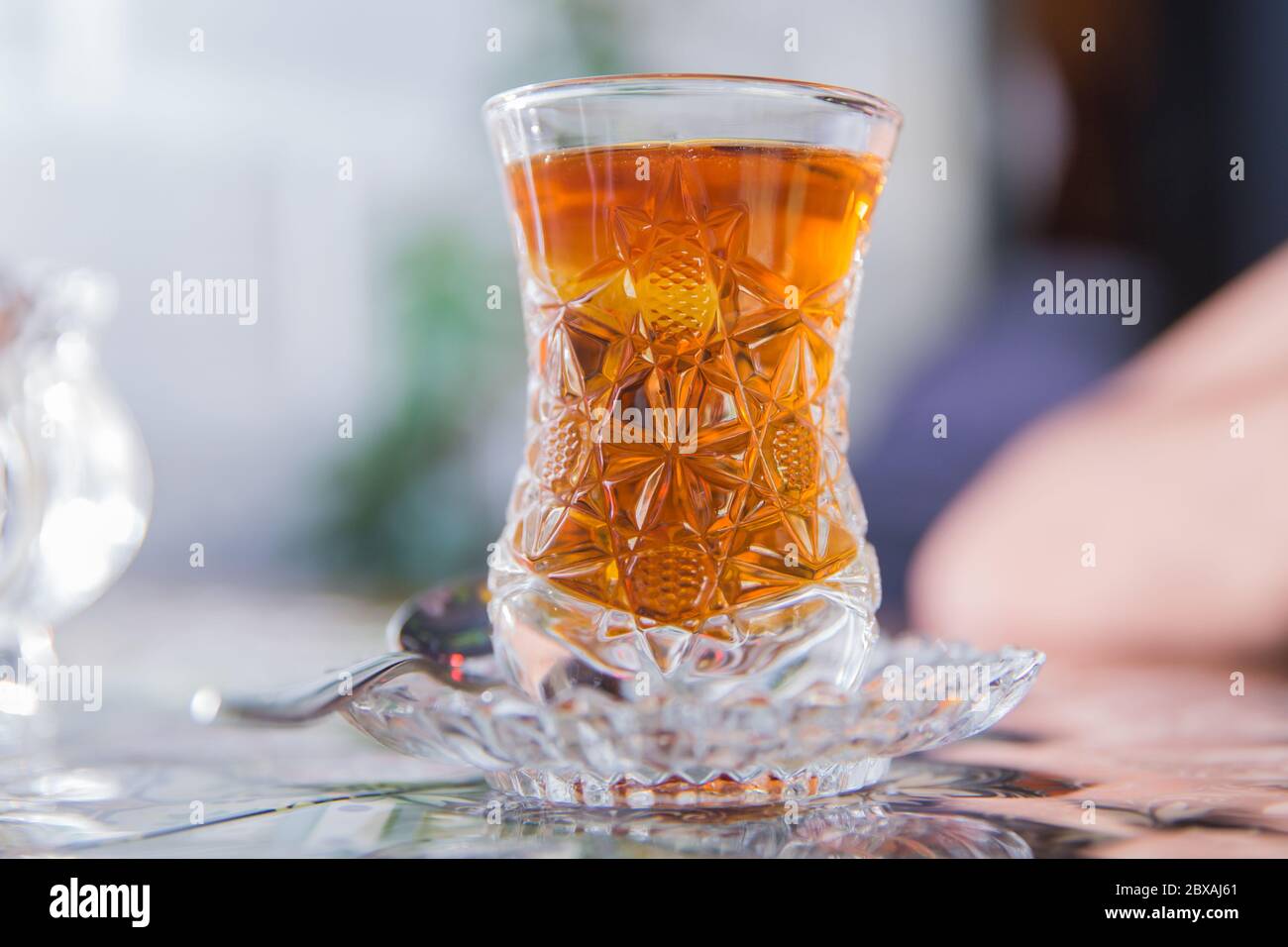 Tea in Azerbaijani traditional armudu pear-shaped glass . Azerbaijan ...