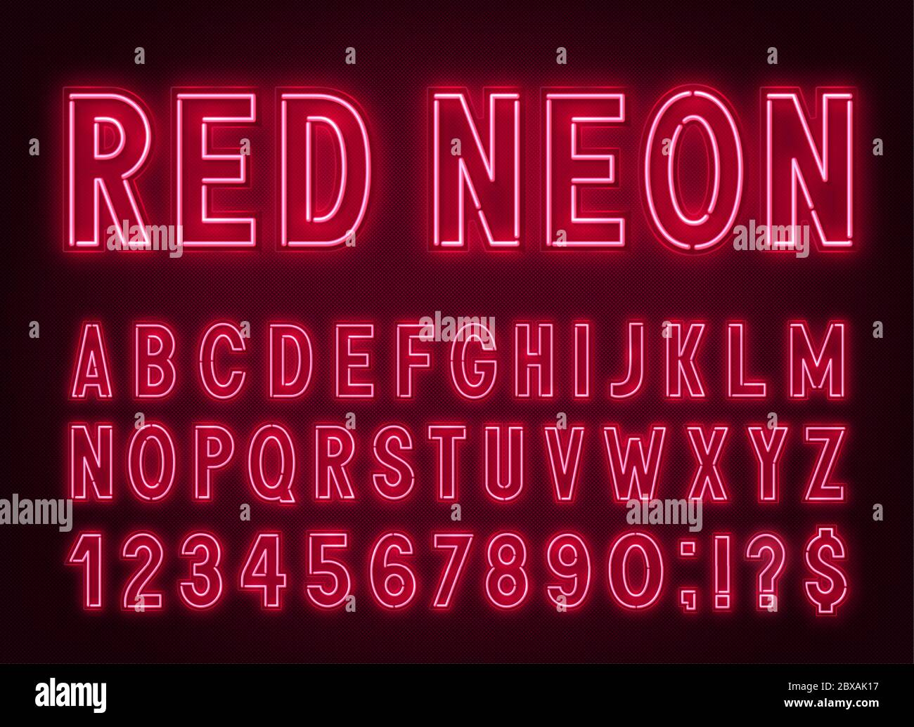 Neon red font, light alphabet with numbers on a dark background Stock ...