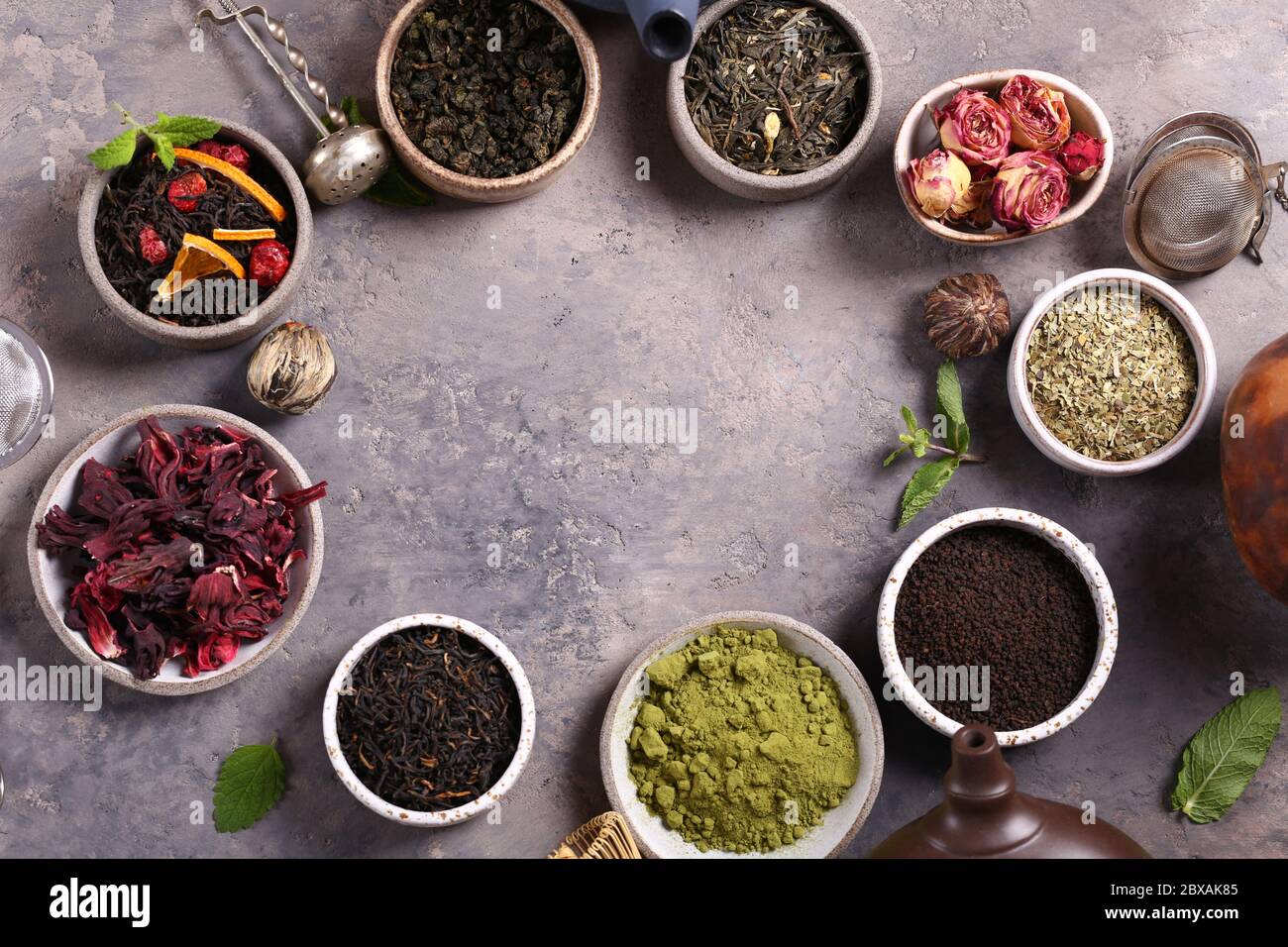 assortment of various tea and teapot Stock Photo - Alamy