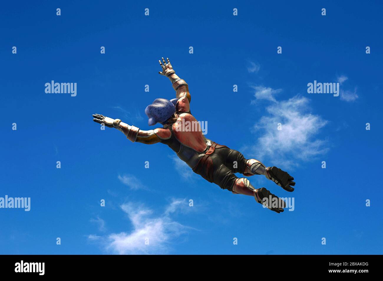 blue alien floating on the blue sky, 3d illustration Stock Photo - Alamy