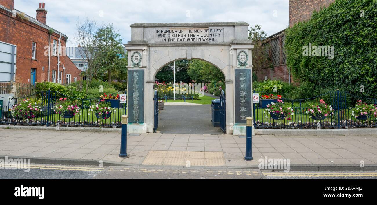 The War Memorial archway and memorial gardens in Filey in North ...