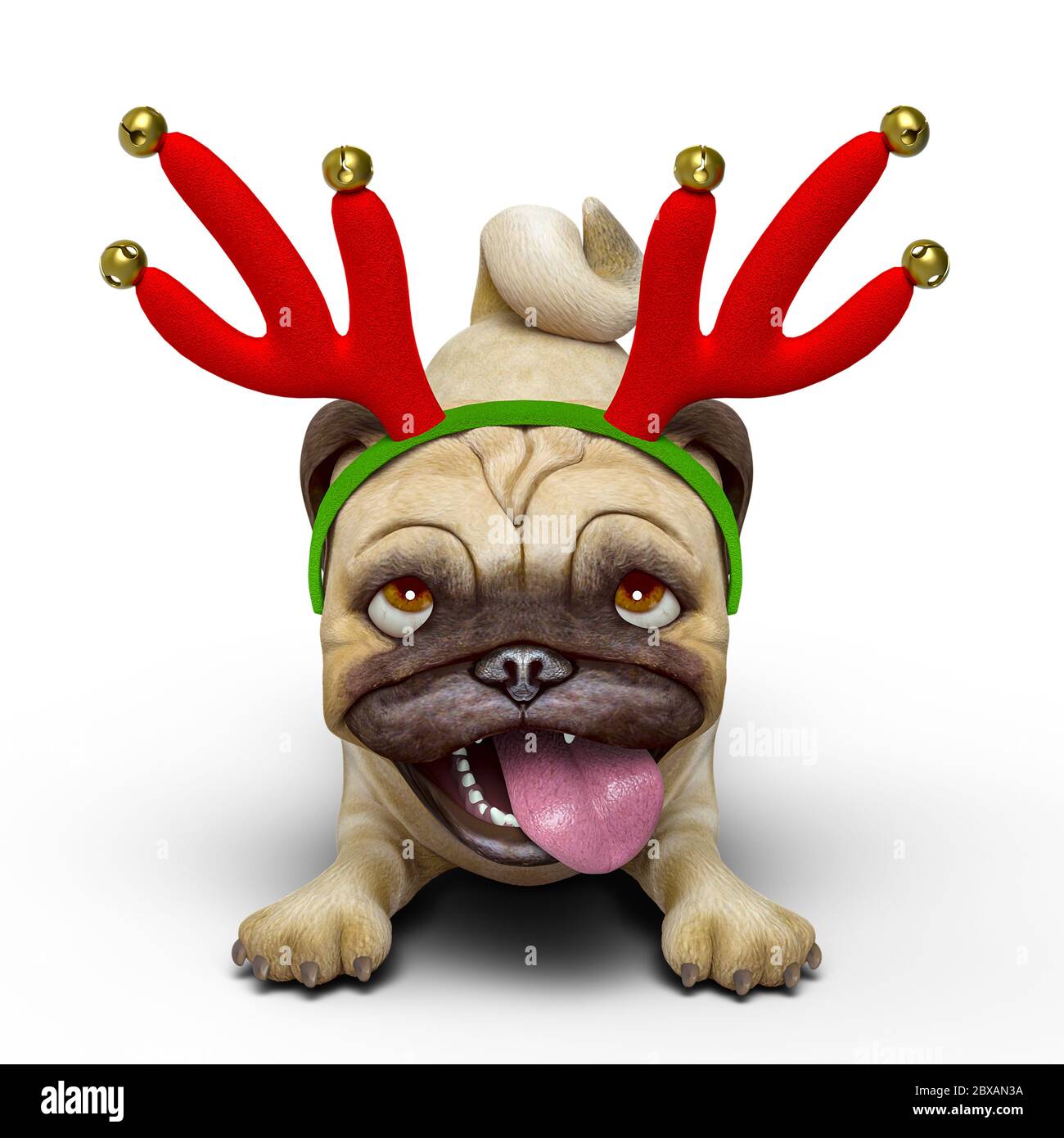 dog pug cartoon with a christmas hat wants to party, 3d illustration ...