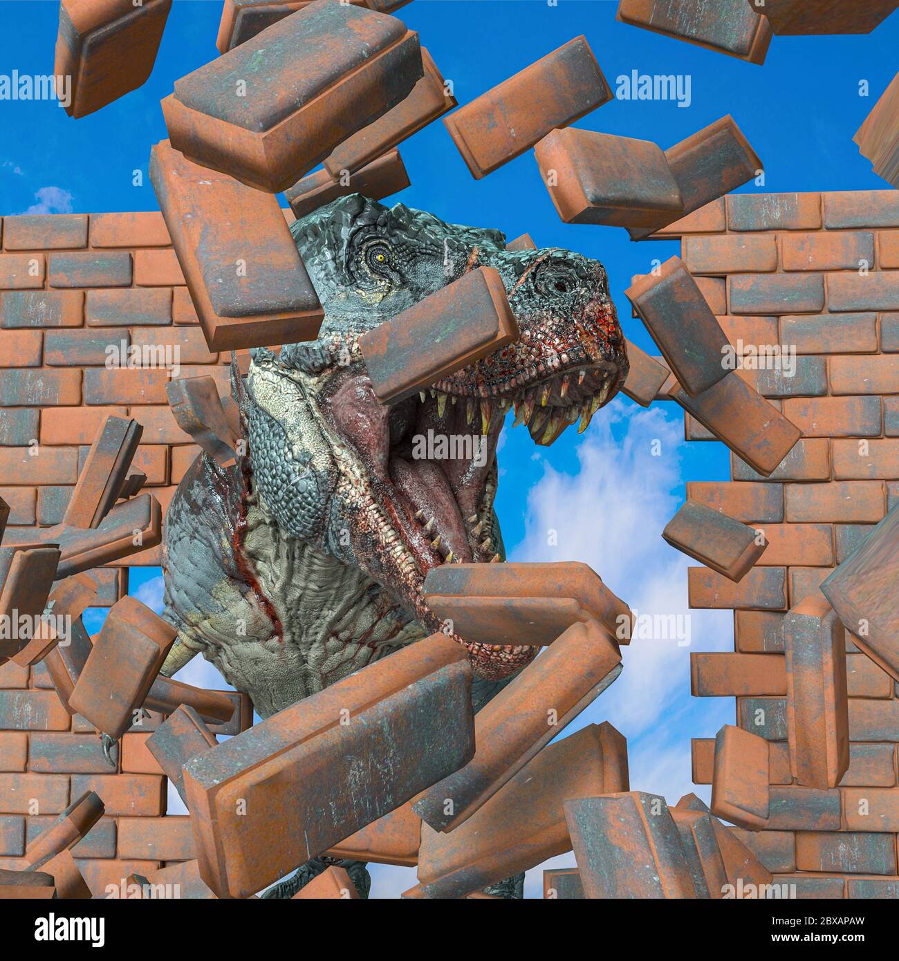 tyrannosaurus rex is breaking the wall, 3d illustration Stock Photo - Alamy
