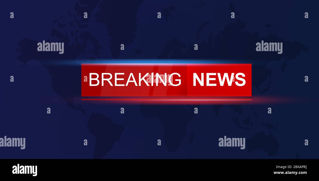 BREAKING NEWS header against blue background with world map ...