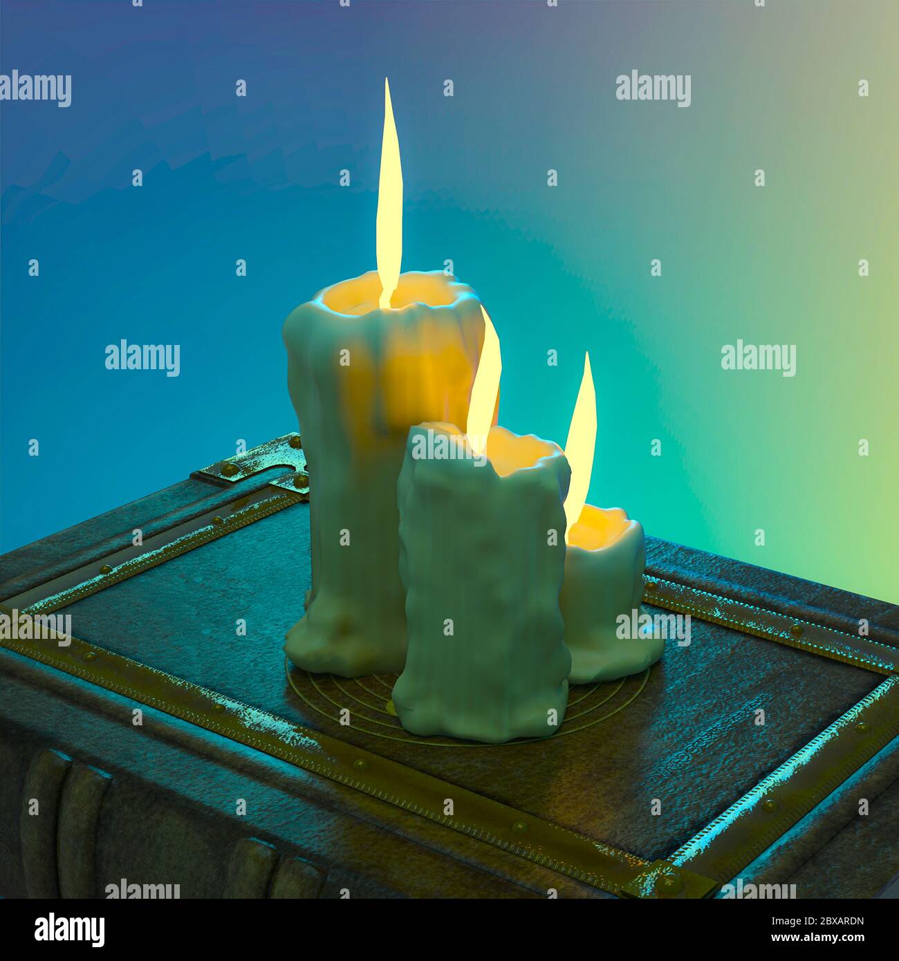 candles on the book is the light of knowledge, 3d illustration Stock ...