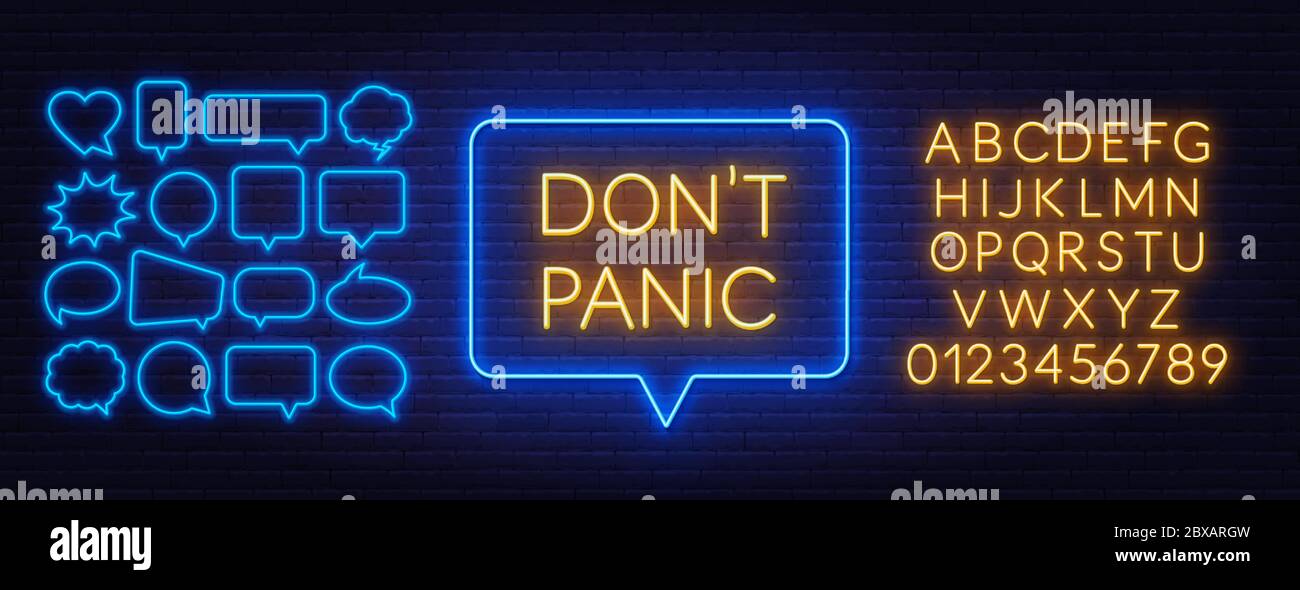 Don t panic neon lettering on brick wall background. Template for ...