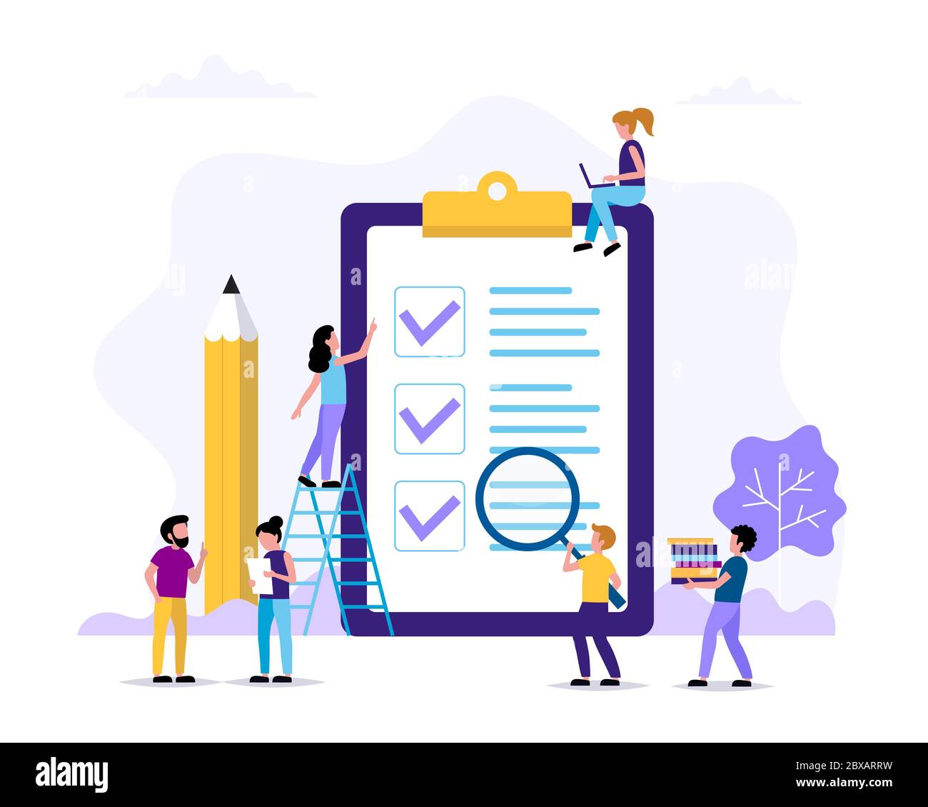 To do list - page with check marks and pencil. Concept illustration for ...