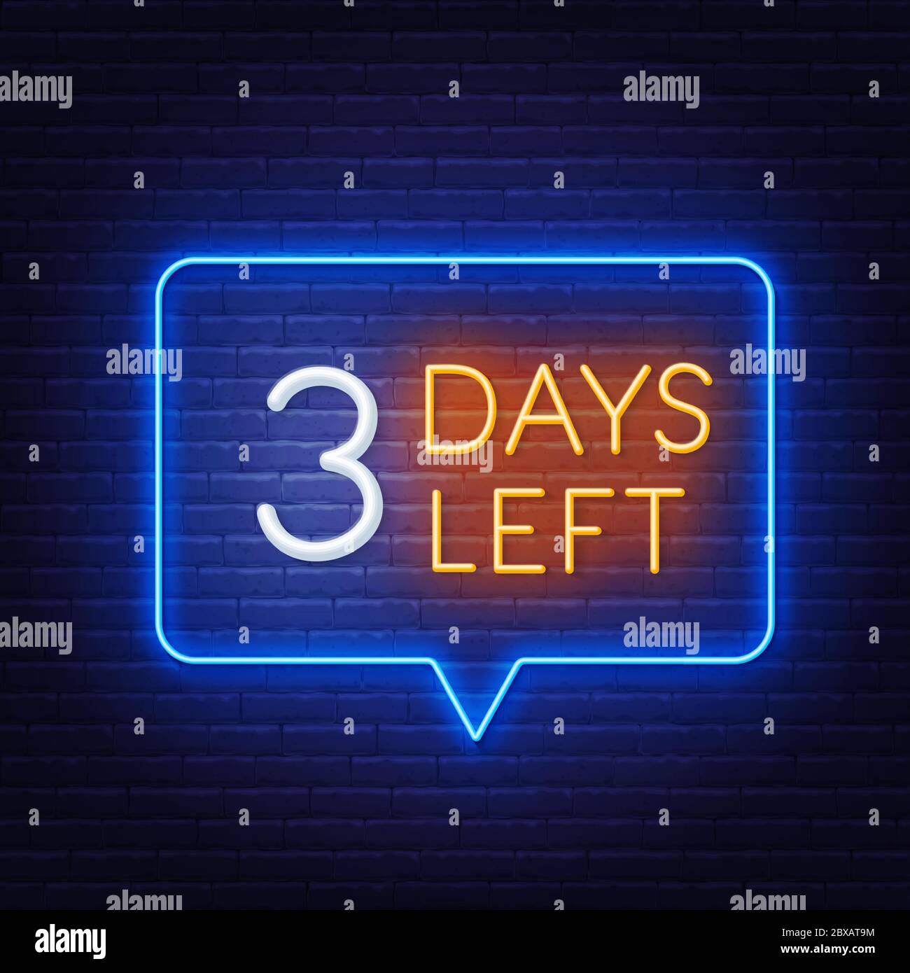 Three days left neon sign on brick wall background. Vector illustration ...