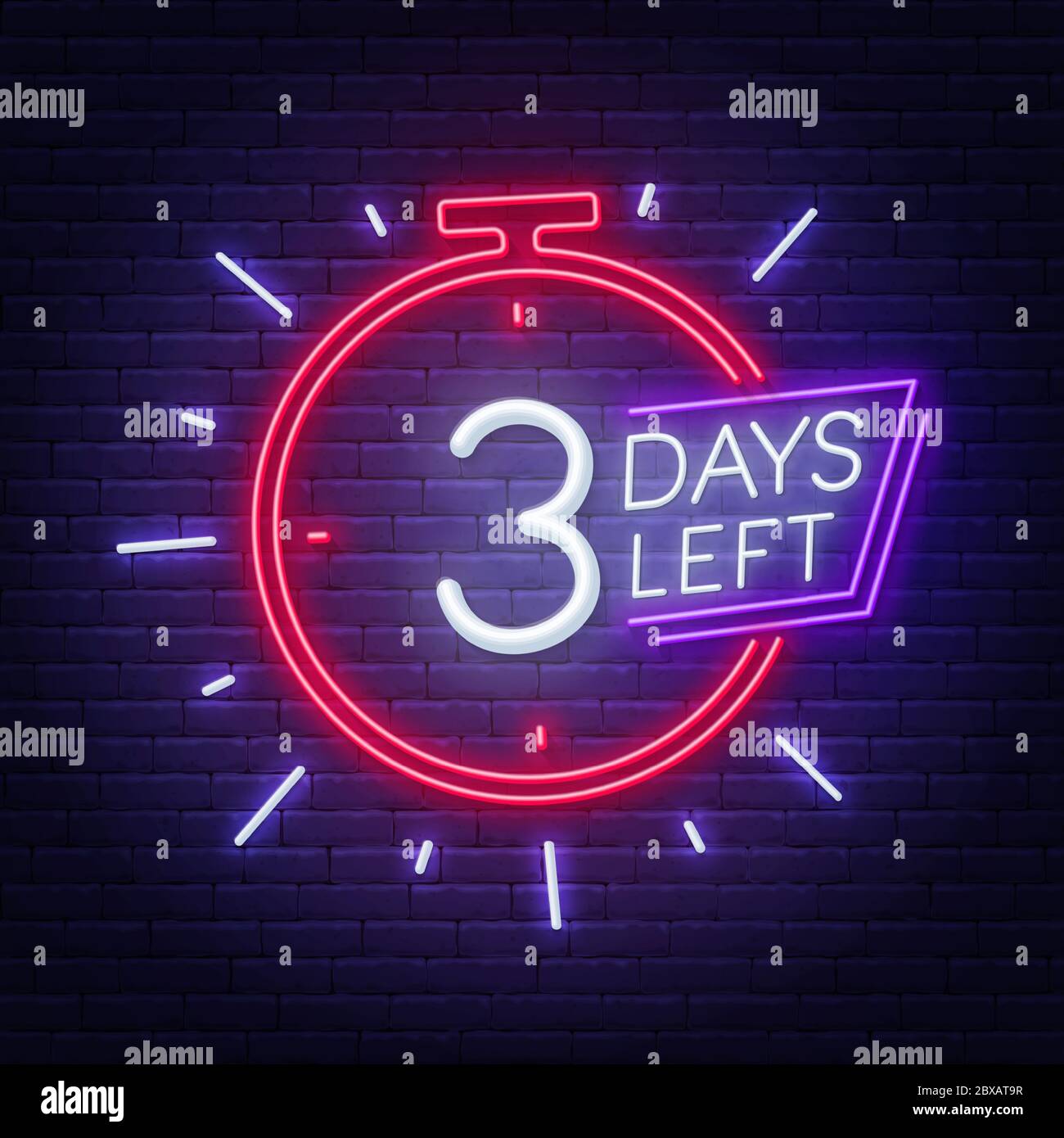 Three days left neon sign on brick wall background. Vector illustration ...