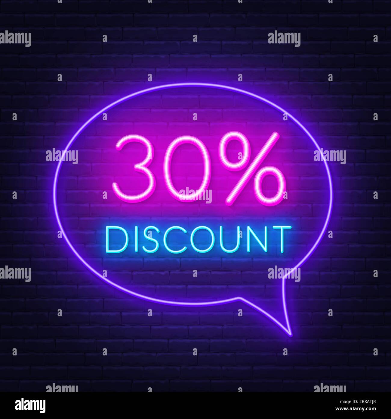 30 percent discount neon sign on brick wall background. Vector ...