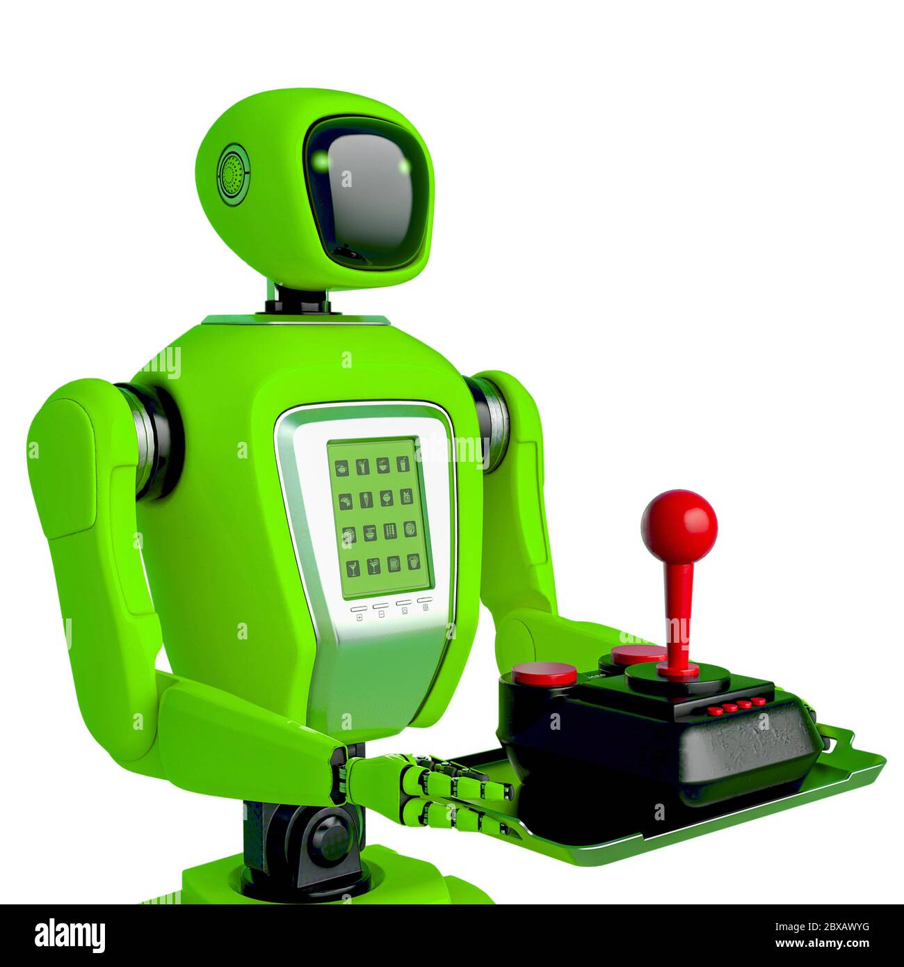 waiter robot holding a game control side view, 3d illustration Stock ...