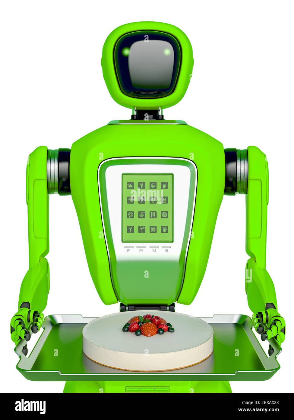 waiter robot holding a cheesecake, 3d illustration Stock Photo - Alamy