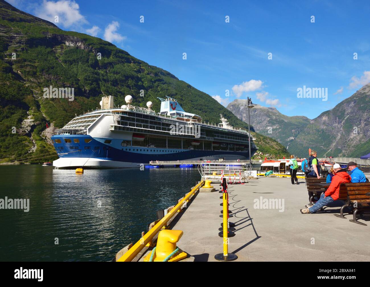 The cruise terminal at Geiranger, Norway, with TUI cruise ship Marella ...