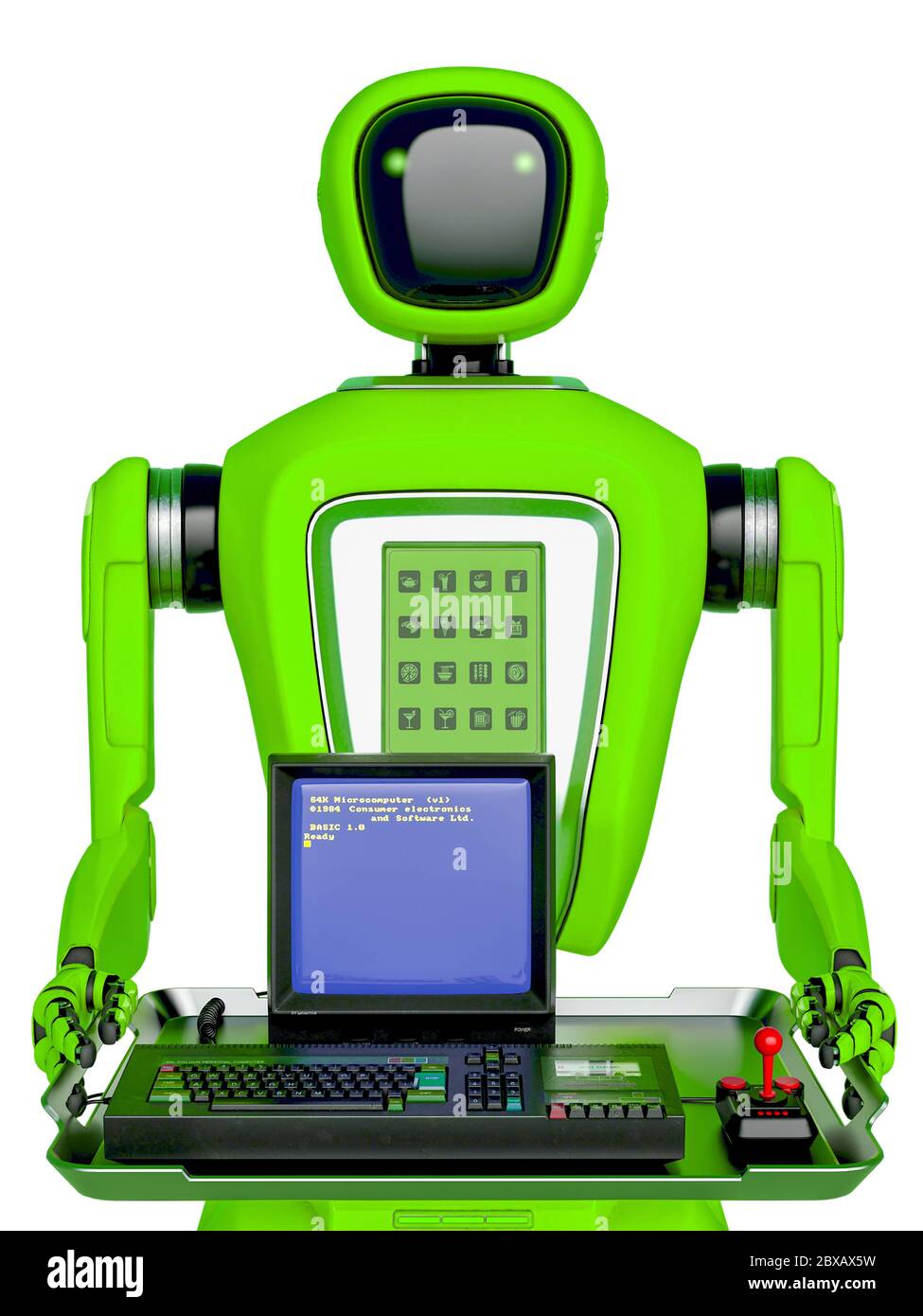 waiter robot holding a old pc, 3d illustration Stock Photo - Alamy