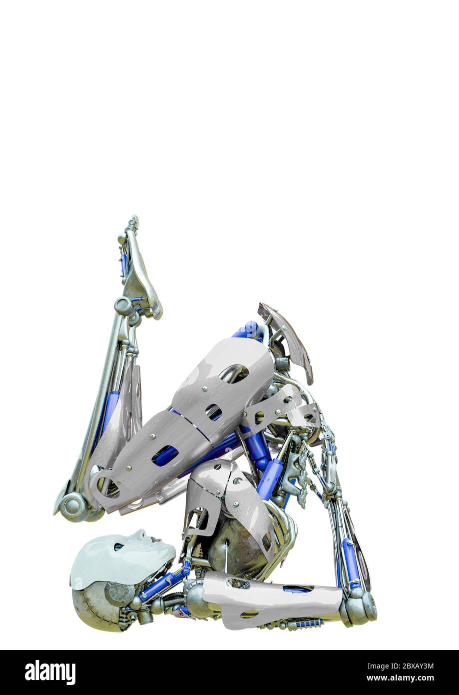 cyborg girl shoulder stand pose, 3d illustration Stock Photo - Alamy