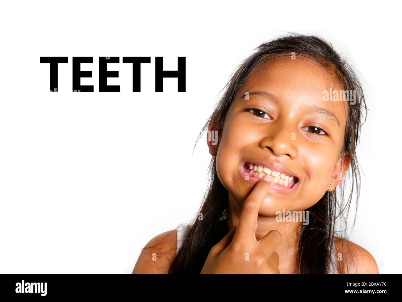 English learning body and face parts school card with beautiful and ...