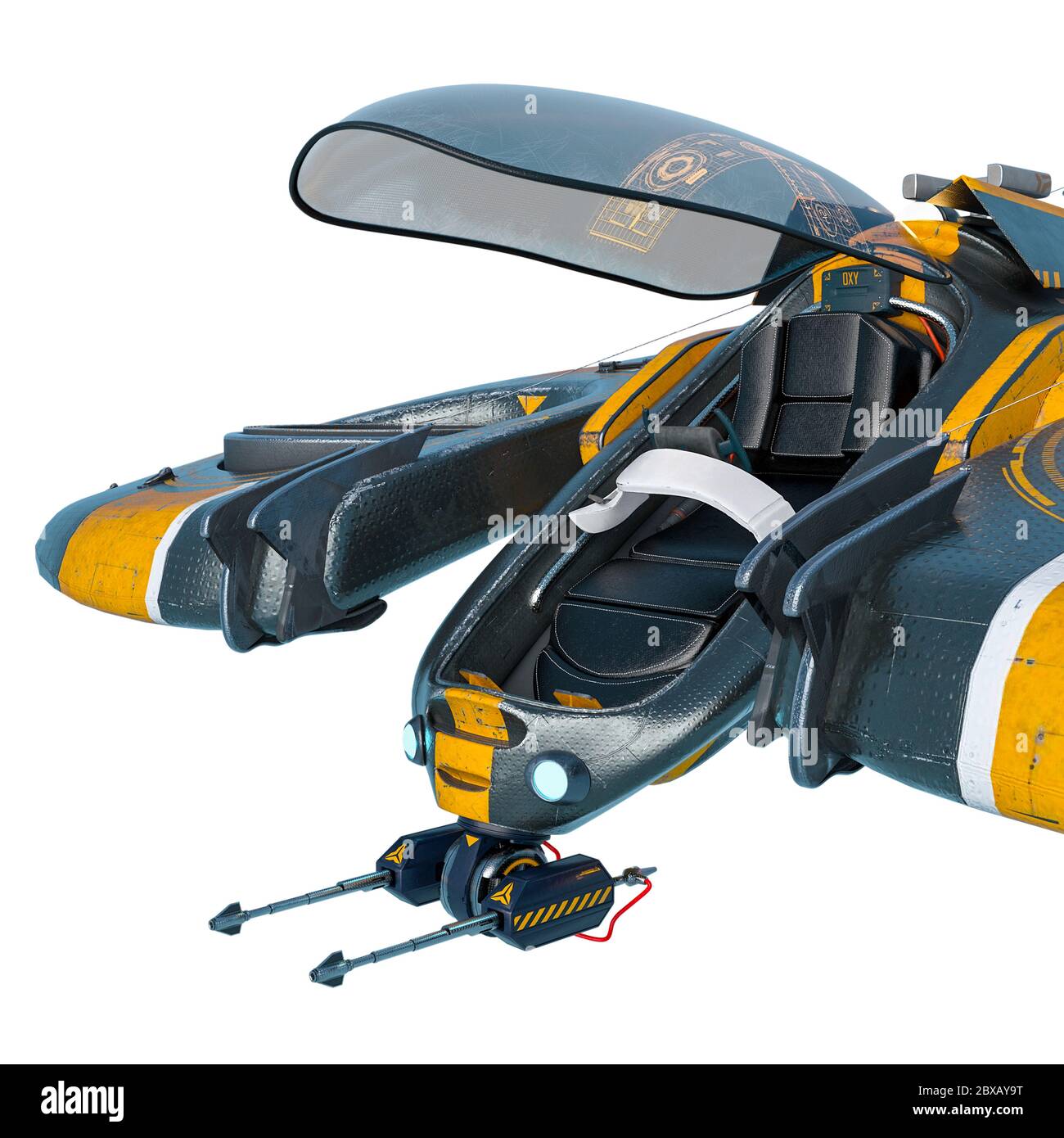 aircraft with the screen glass open close up view two, 3d illustration ...