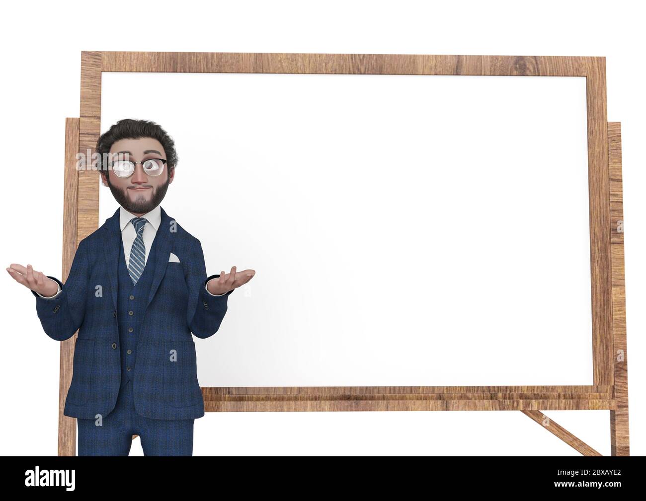 professor cartoon teaching in front of the white chalkboard, 3d ...