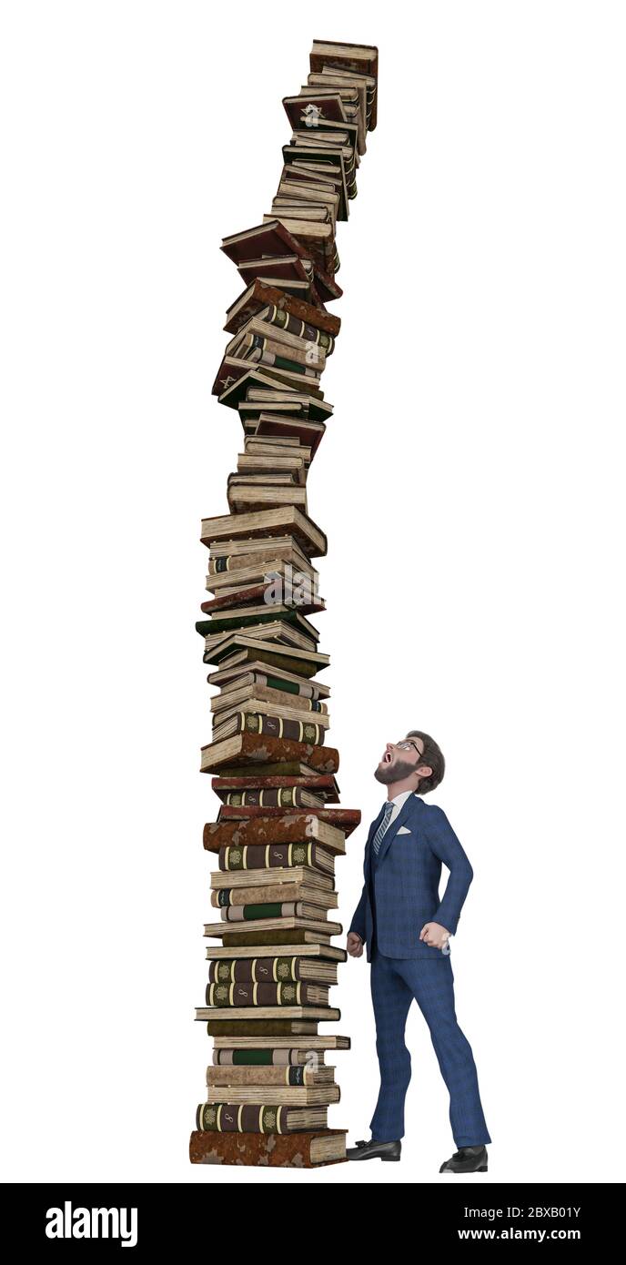 professor cartoon and the books pile full view, 3d illustration Stock ...