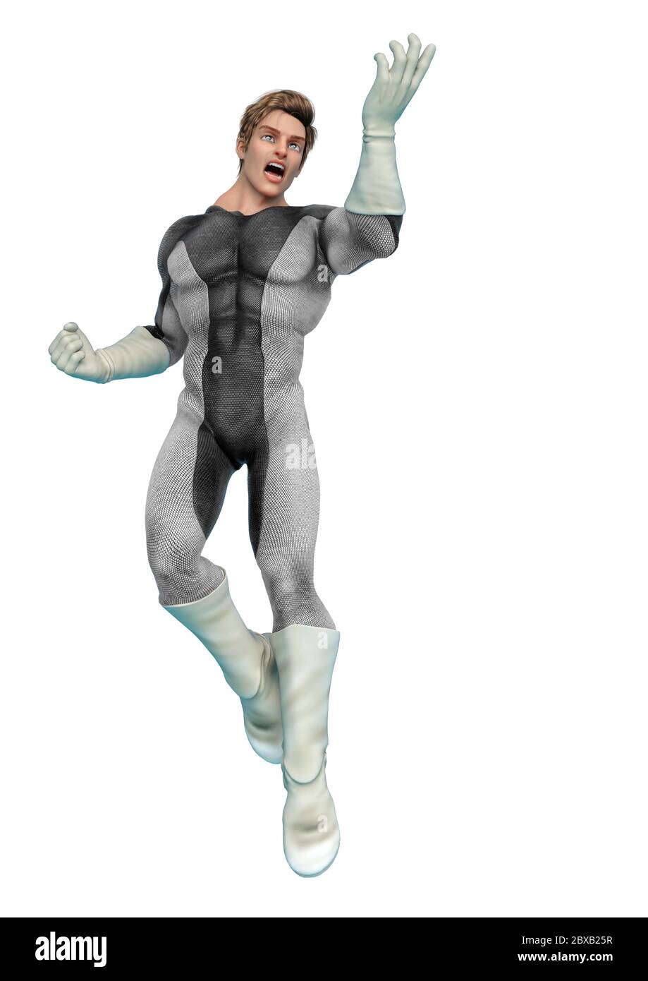 super power hero cartoon floating in the air. This guy in clipping path ...