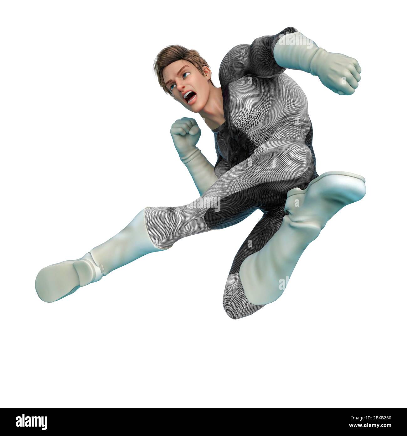 super power hero cartoon doing a radical kick. This guy in clipping path is very useful for ...